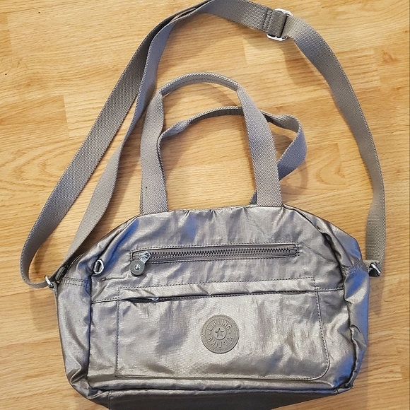 Kipling | Bags | Kipling Shiny Gold Nylon Bag Purse Tan Strap | Poshmark